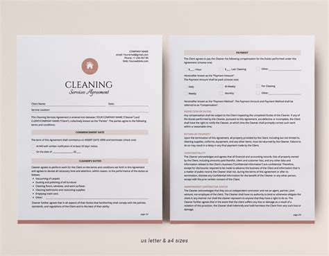 Editable Cleaning Contract Template Cleaning Services Agreement