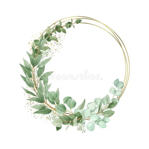 Couronne D eucalyptus Aquarelle Avec élément En or Géométrique Isolé