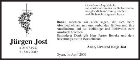Trauer und Todesanzeigen von Jürgen Jost Trauer de