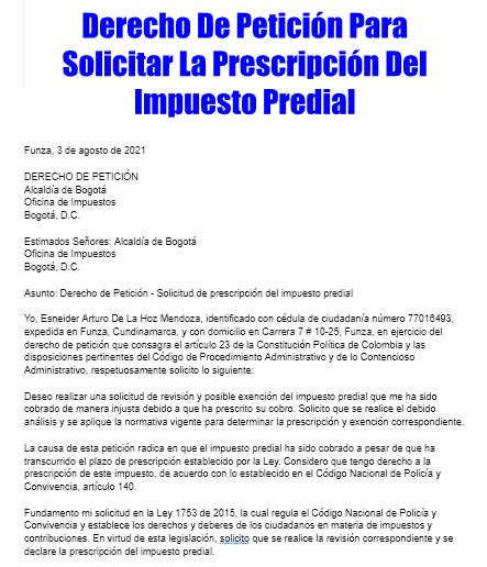 Derecho De Peticion Para Solicitar La Prescripcion Del Impuesto Predial