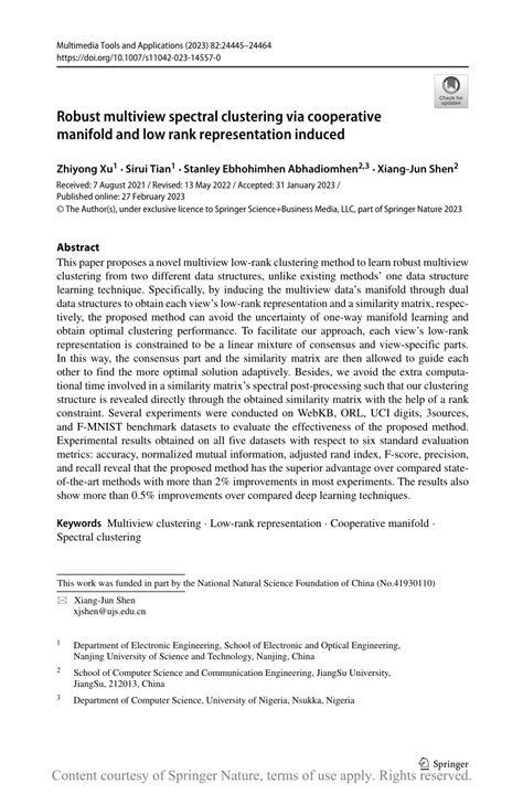 robust multiview spectral clustering via cooperative manifold and low rank representation