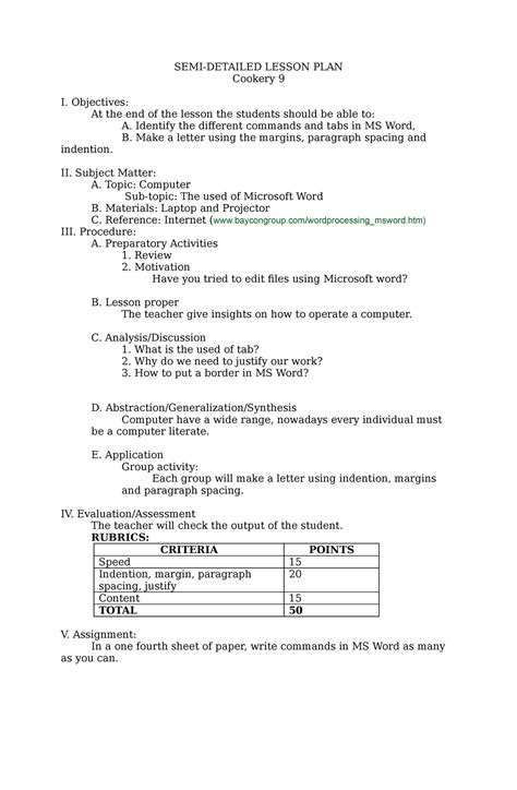 5 SEMI Detailed Lesson Plans Computer SEMI DETAILED LESSON PLAN