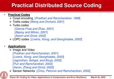 ppt wyner ziv coding for video applications to compression and error resilience powerpoint