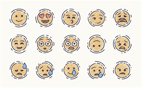 Conjunto de iconos emoji dibujados a mano diseño Vector Premium