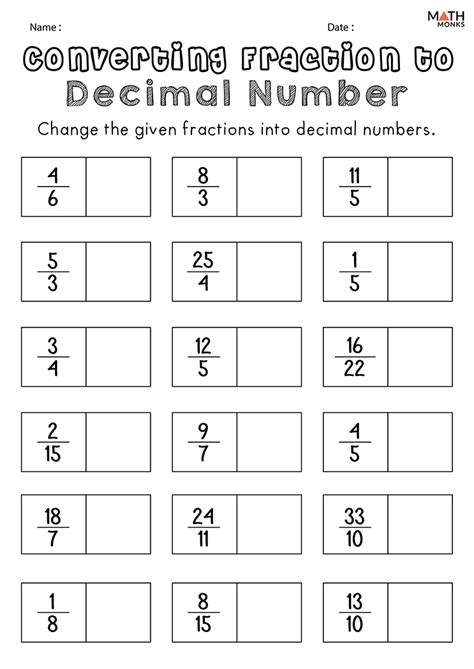 Exercises Fraction To Decimal 7 Grade