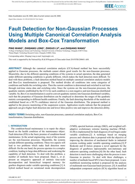 pdf fault detection for non gaussian processes using multiple canonical correlation analysis