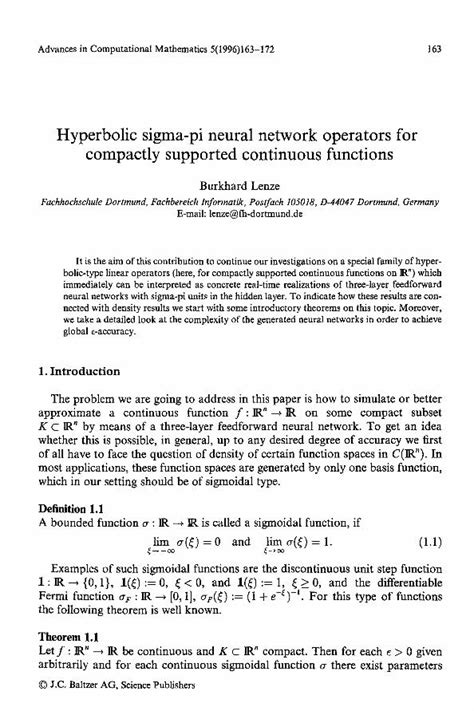 pdf hyperbolic sigma pi neural network operators for compactly supported continuous functions