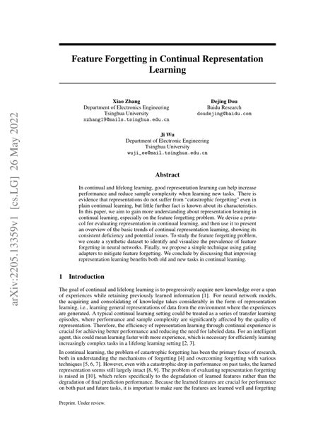 pdf feature forgetting in continual representation learning