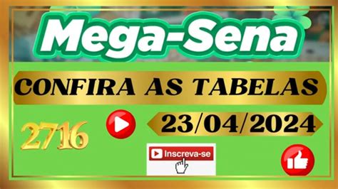 CONFERÊNCIA E RESULTADO DAS TABELAS DO CONCURSO DA MEGA SENA 2716