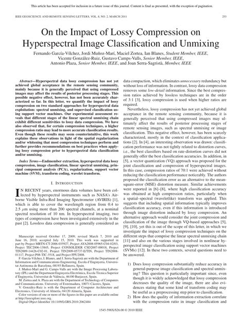 pdf on the impact of lossy compression on hyperspectral image classification and unmixing