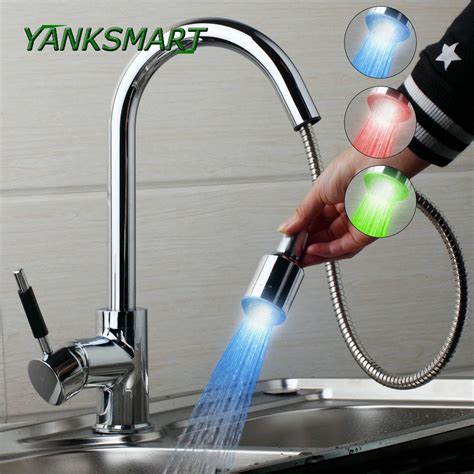Yanksmart Led Light Kitchen Pull Out Flushing Spray Faucets Single