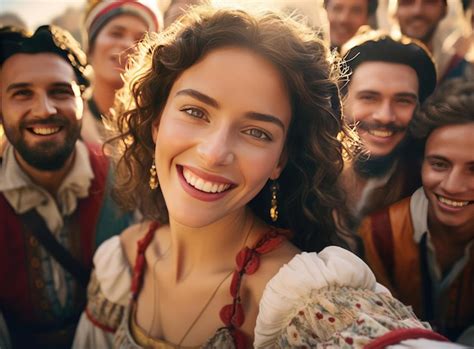 Un grupo de españoles con traje nacional Foto Premium