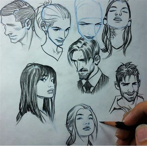 A Person Is Holding A Pencil And Drawing Some People S Faces With
