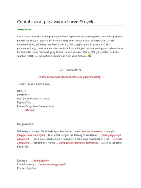 Detail Contoh Surat Penawaran Harga Proyek Koleksi Nomer