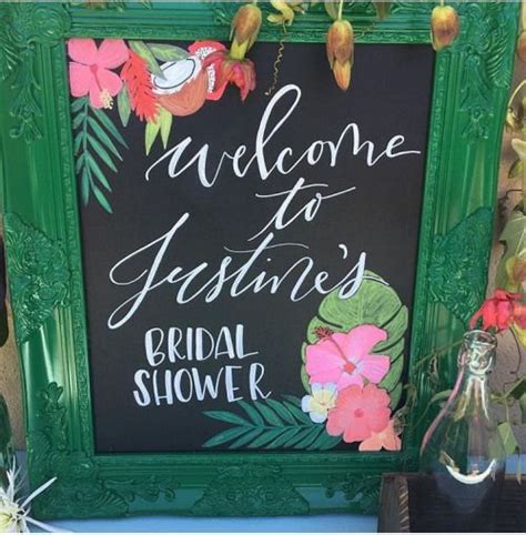 Tropical Floral Themed Bridal Shower Tropical Chalkboard Sign