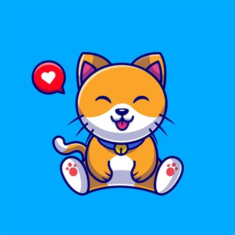 Lindo Gato Sentado Caricatura Vector Premium