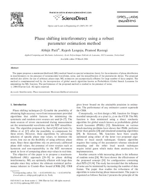 pdf phase shifting interferometry using a robust parameter estimation method rajesh langoju