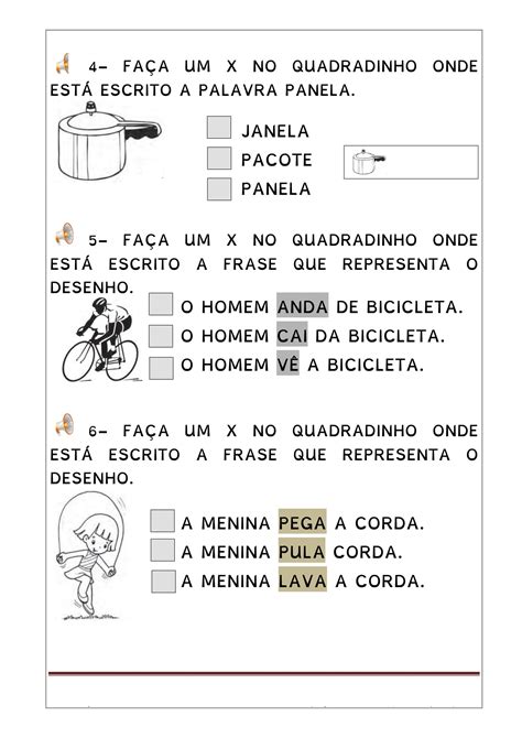 Avaliação de Língua Portuguesa 1º ano Espaço do Professor
