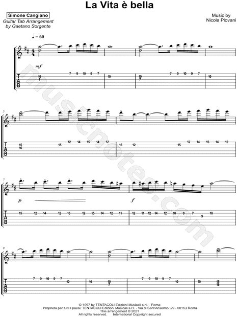 Simone Cangiano La Vita è bella Guitar Tab in D Major Download