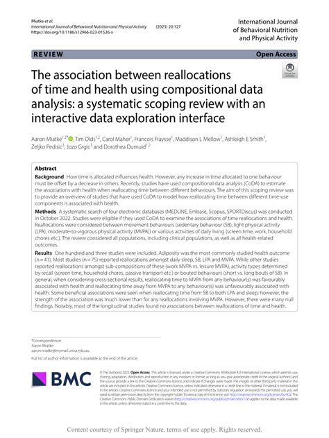 pdf the association between reallocations of time and health using compositional data analysis