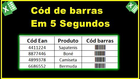 Como Gerar Codigo De Barras No Excel R Pido Youtube