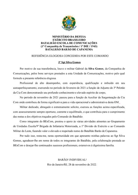 Referência Elogiosa SGT Silva Gomes atualizado MINISTÉRIO DA DEFESA