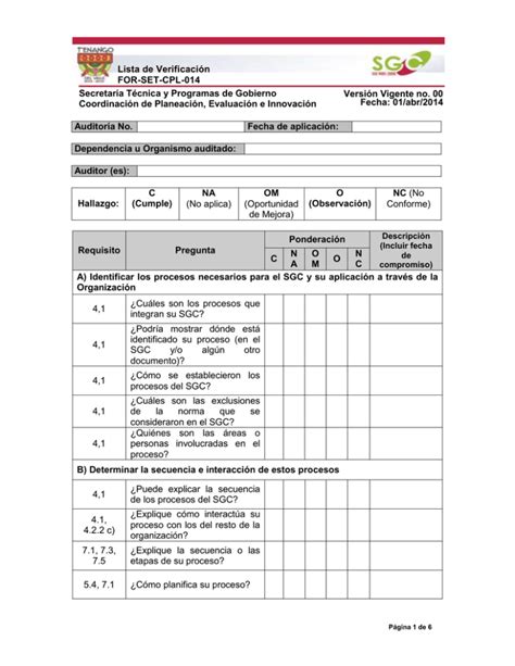 Lista De Verificaci N Formato