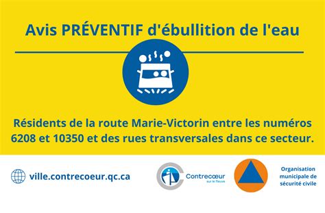 Avis débullition préventif de l eau dans un secteur Ville de Contrecœur