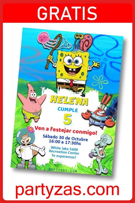 GRATIS Invitación Bob Esponja Digital Bob esponja cumpleaños Bob