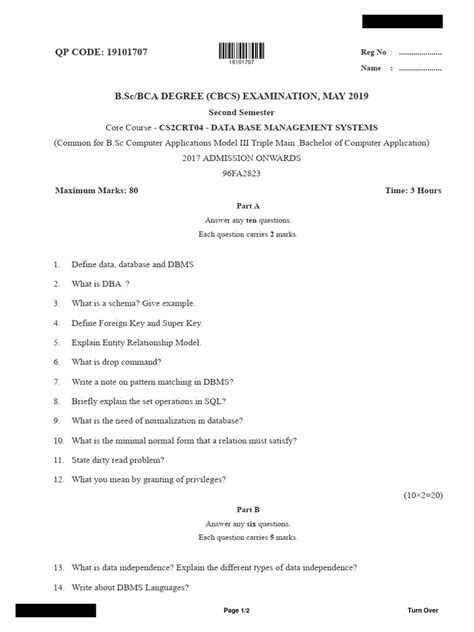 bsc bca 2 sem data base management systems 19101707 may 2019 pdf databases information