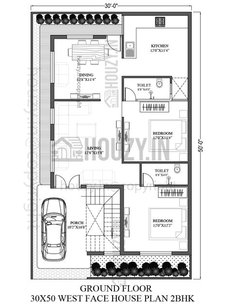 30x50 House Plans West Facing 2BHK West Facing House Plan 30x50 Vastu