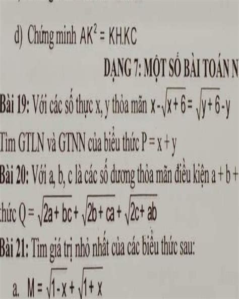 d Chứng minh AK KHKC DẠNG 7 MỘT SỐ BÀI TOÁN N Bài 19 Với các số
