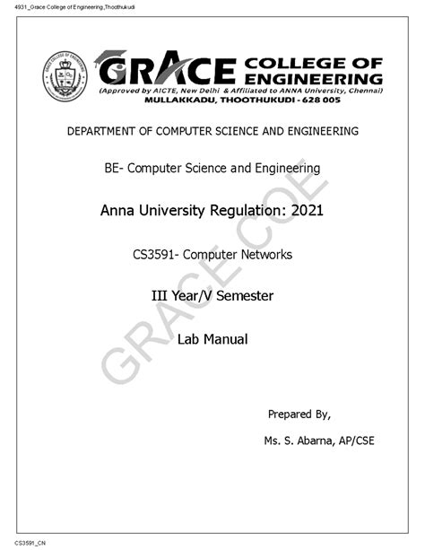 V Cse Cs Cn Lab Manual Department Of Computer Science And