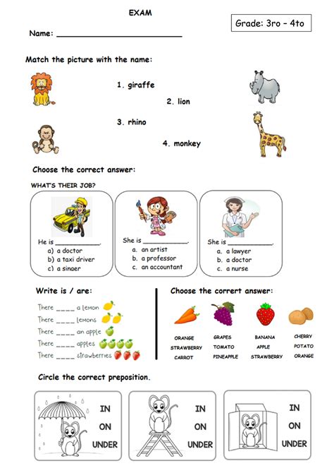 Examen De Ingles Para Nios De Primer Grado De Primaria