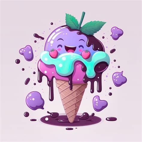 Personaje De Dibujos Animados Helado De Ciruela En Cono Foto Premium