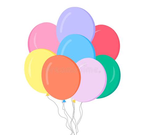 Bunch Of Balloons In Cartoon Flat Style Isolated On White Background