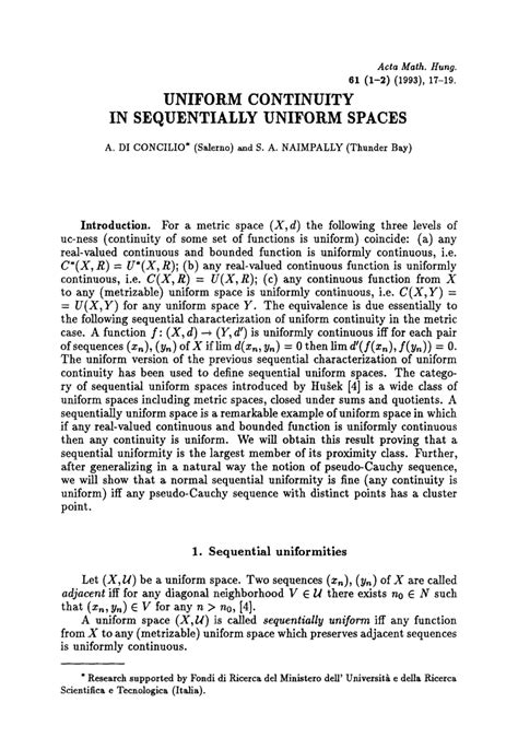 pdf uniform continuity in sequentially uniform spaces