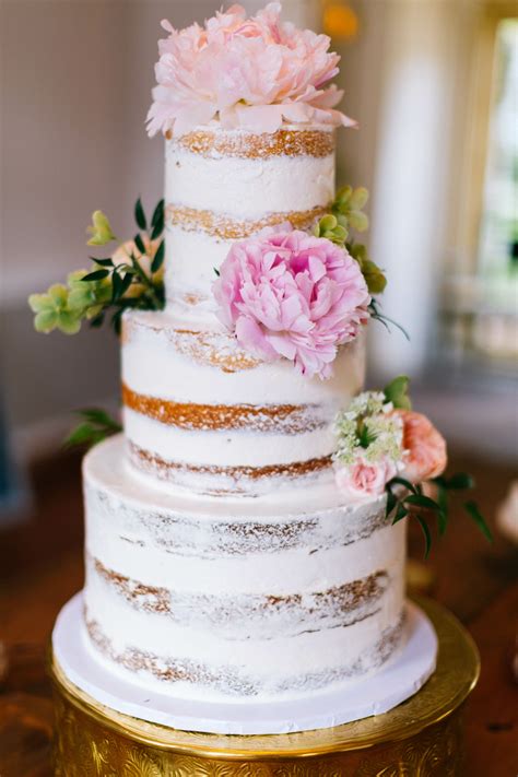 Three Tier Naked Cake With Pink Peonies