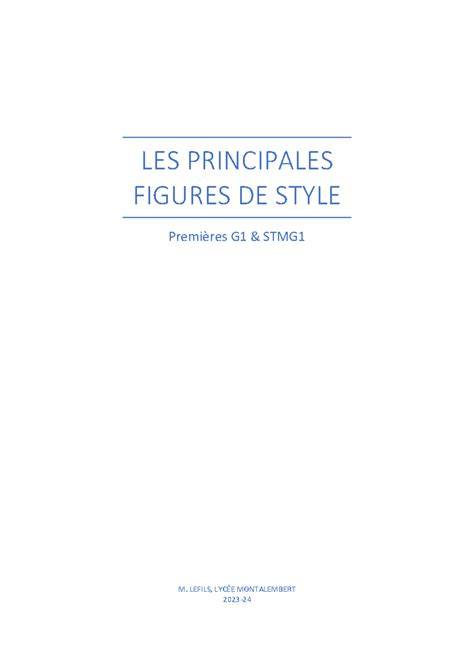 Fiche Sur Les Principales Figures De Style Les Principales Figures De