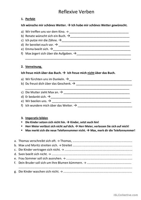 Reflexive Verben allgemein Deutsch DAF Arbeitsblätter pdf doc