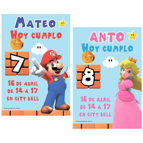 Invitación Mario Bros Peach Mod 2 Pers Partyplace