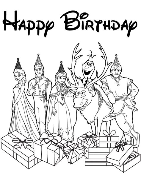 Disneys Frozen Cast Happy Birthday Wishes Colouring Page Coloring Pages
