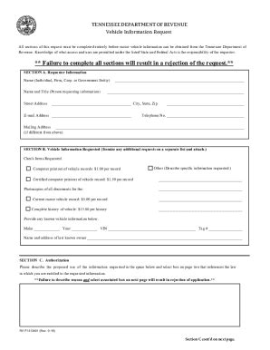 Fillable Online Vehicle Information Request F1313801 Tennessee County