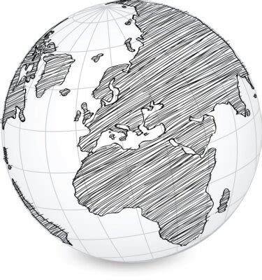 Naklejka Ziemia Globus z mapa świata Detail Vector Linia szkic Up