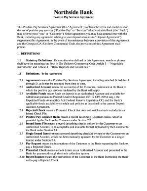 Fillable Online Positive Pay Services Agreement Northside Bank Fax