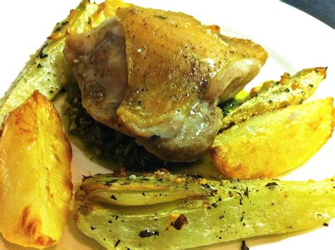Behind The Burners ROASTED CHICKEN THIGH CHOKOS SEBAGO WEDGES WITH