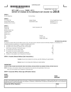 Fillable Online Report Of Change In Corporate Net Income Tax Rct