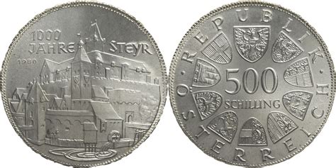 Österreich 500 Schilling 1980 1000 Jahre Steyr ss vz MA Shops