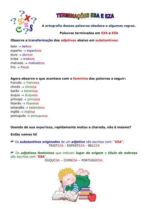 Terminacoes Esa E Eza 1234 A Ortografia Dessas Palavras Obedece A