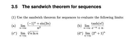 solved 3 5 the sandwich theorem for sequences 1 use the